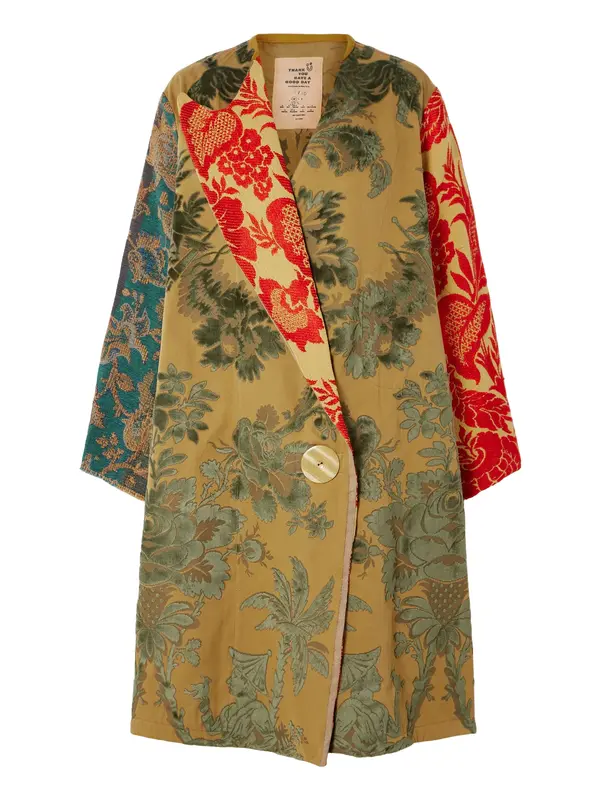 Thank You Have A Good Day Patchwork Cotton-blend Jacquard Coat - Green