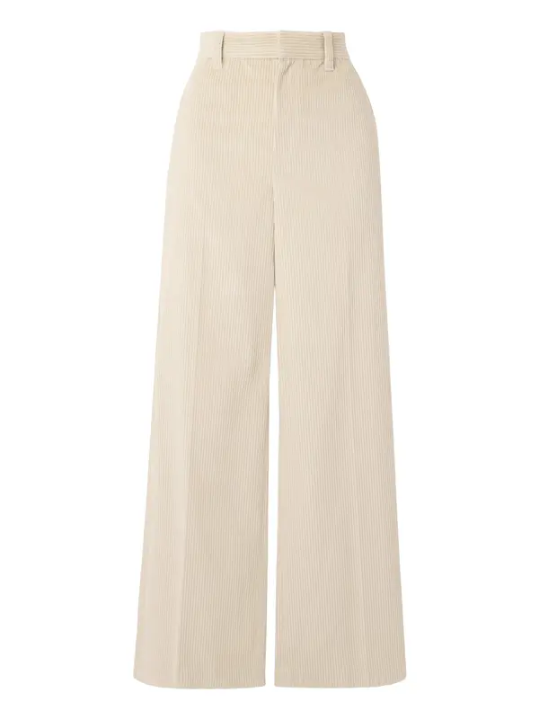 Brunello Cucinelli Cotton-corduroy Wide-leg Pants - Ivory