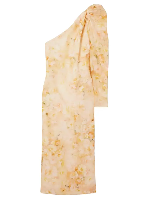 Zimmermann Crush One-sleeve Floral Midi Dress - Yellow