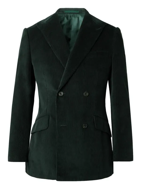 Kingsman Slim-fit Double-breasted Cotton-corduroy Blazer - Green