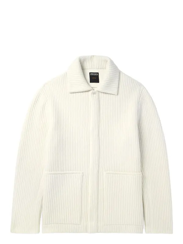 Zegna Ribbed Wool And Cashmere-blend Jacket - Neutrals