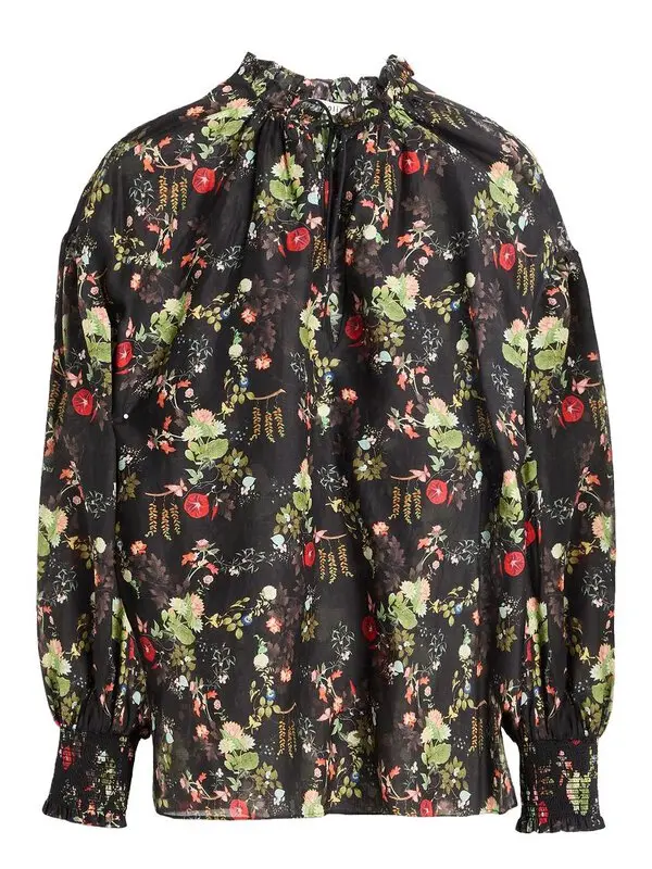 Alice + Olivia Floral-print Cotton And Silk-blend Blouse - Black