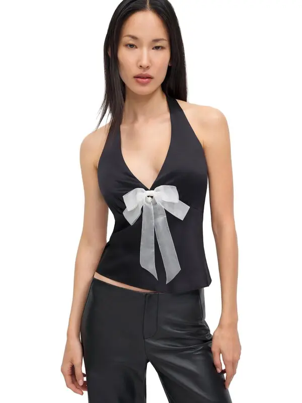 REFORMATION Clarissa Halter Neck Silk Top - Black