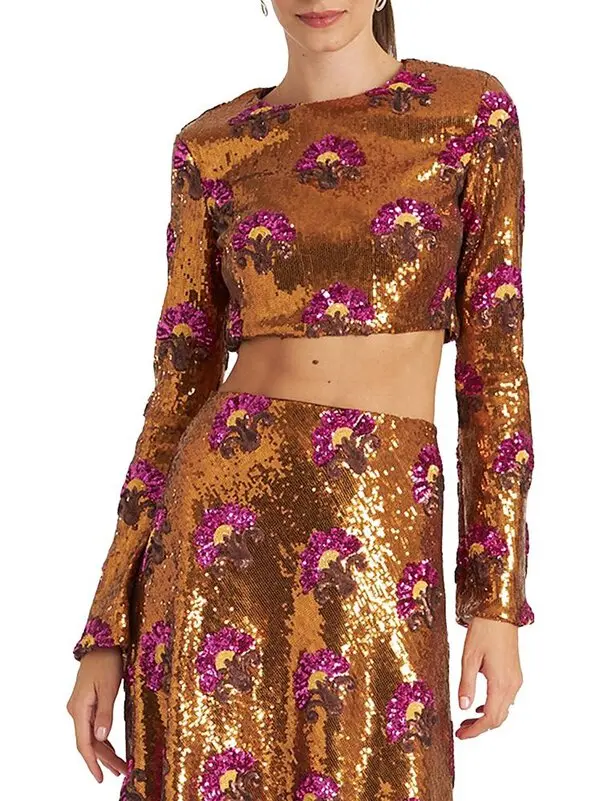La DoubleJ Holly Crop Top - Textured Sequins Rust