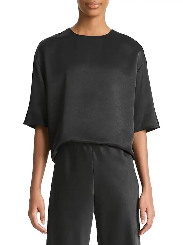 Vince Fluid Satin Blouse - Black