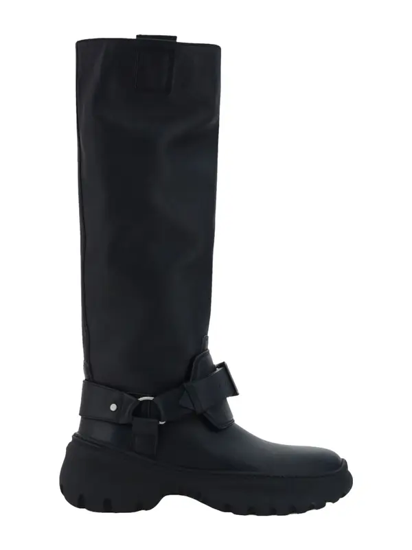 Burberry Equestrian Knight Leather Stomp Boots - Black