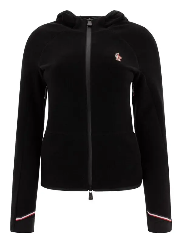 Moncler Fleece Jacket With Logo Patch - Black