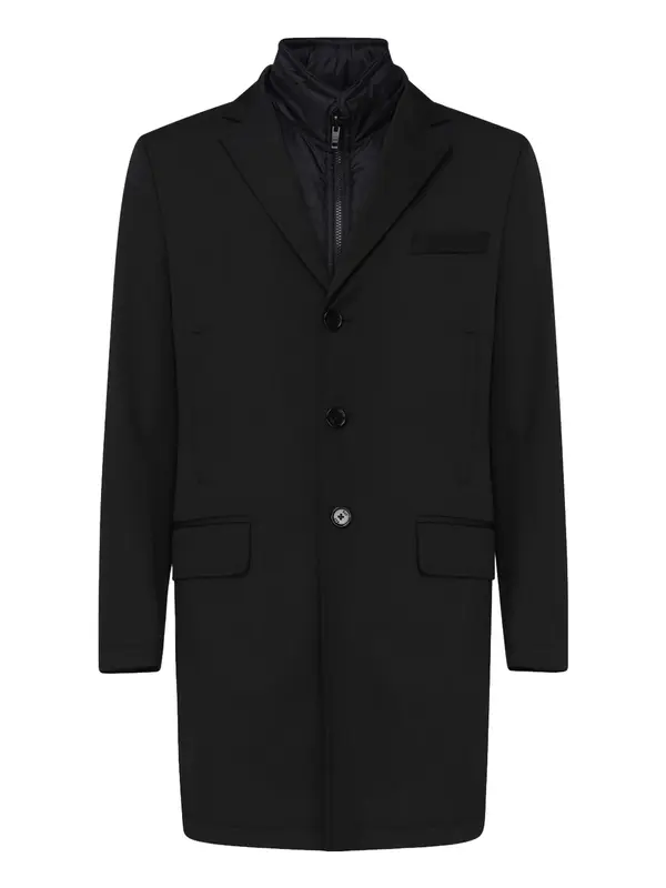 FAY Layered Overcoat - Black
