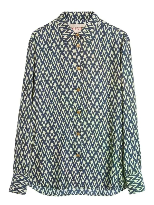 Valentino Garavani Toute La V-print Silk Shirt - Blue