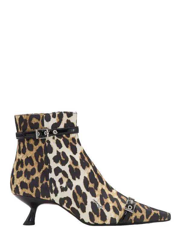 GANNI Leopard-print Ankle Boots - Brown