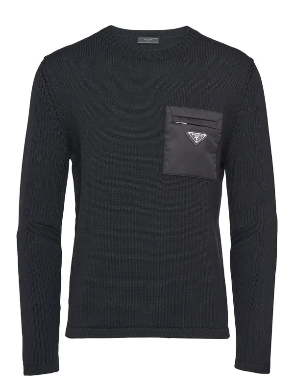 Prada Wool Nylon-trim Triangle Sweater - Black