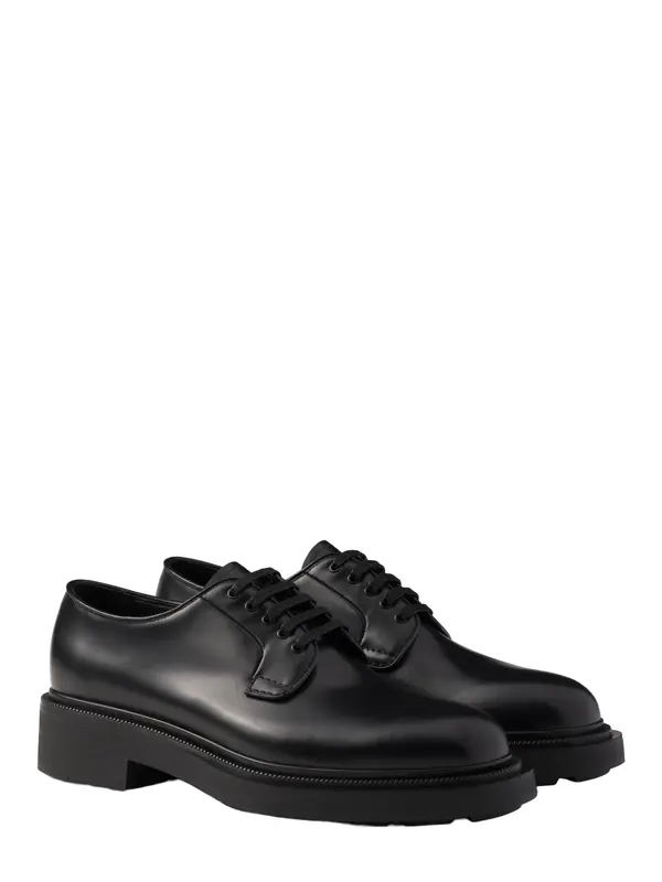 Prada Brushed Leather Derby Shoes - Black