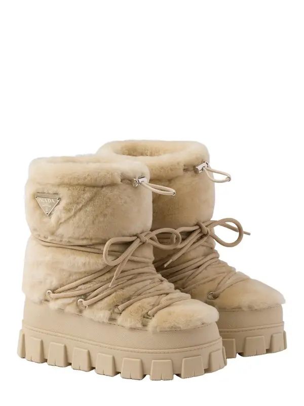 Prada Shearling Après Ski Boots - Ecru