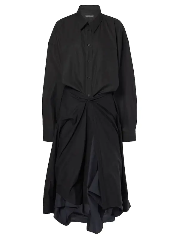 Balenciaga Gathered Tie-front Shirt Dress - Black