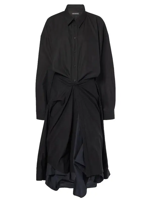 Balenciaga Gathered Tie-front Cotton Shirt Dress - Black