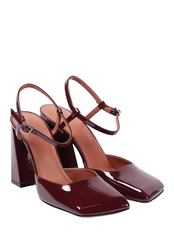 Amina Muaddi Charlotte 95 Patent Leather Pumps - Burgundy