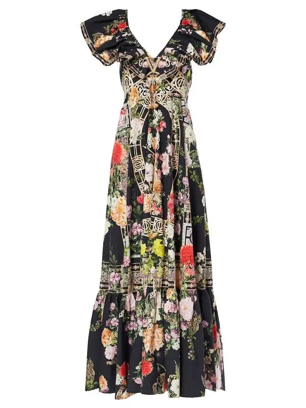 Camilla Adorned In Alexandria Cotton Maxi Dress - Black