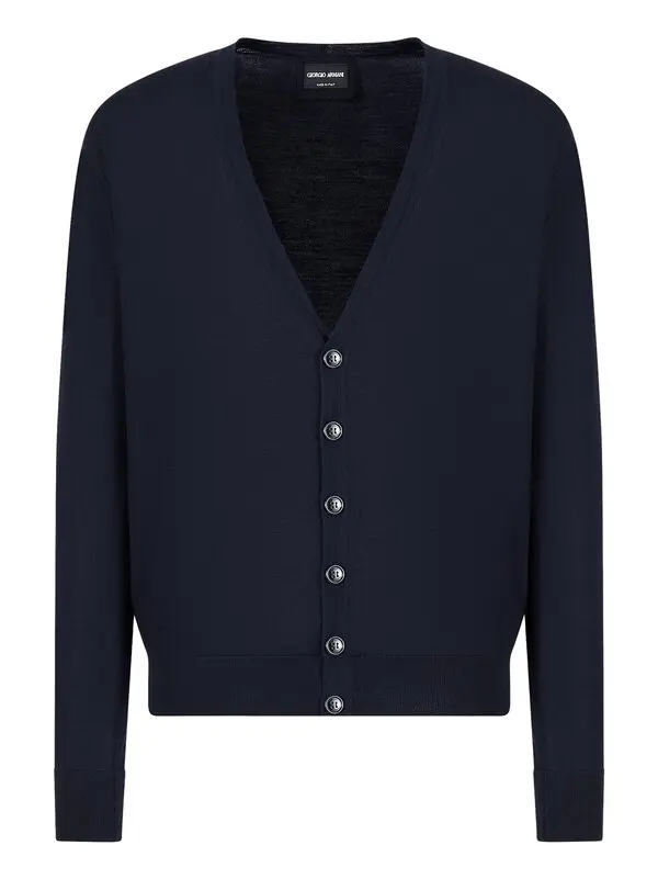 Giorgio Armani Virgin Wool Cardigan With Buttons - Navy Blue
