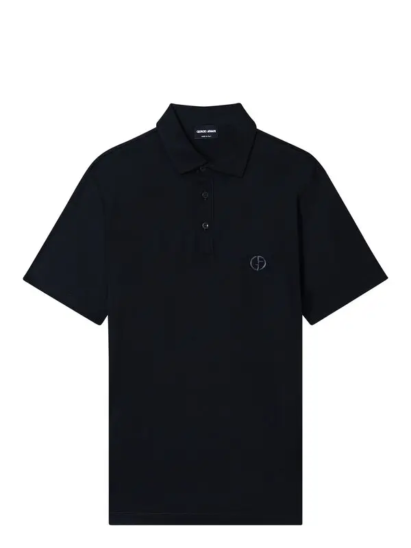 Giorgio Armani Pure Cotton Interlock Polo Shirt With Embroidered Logo - Black