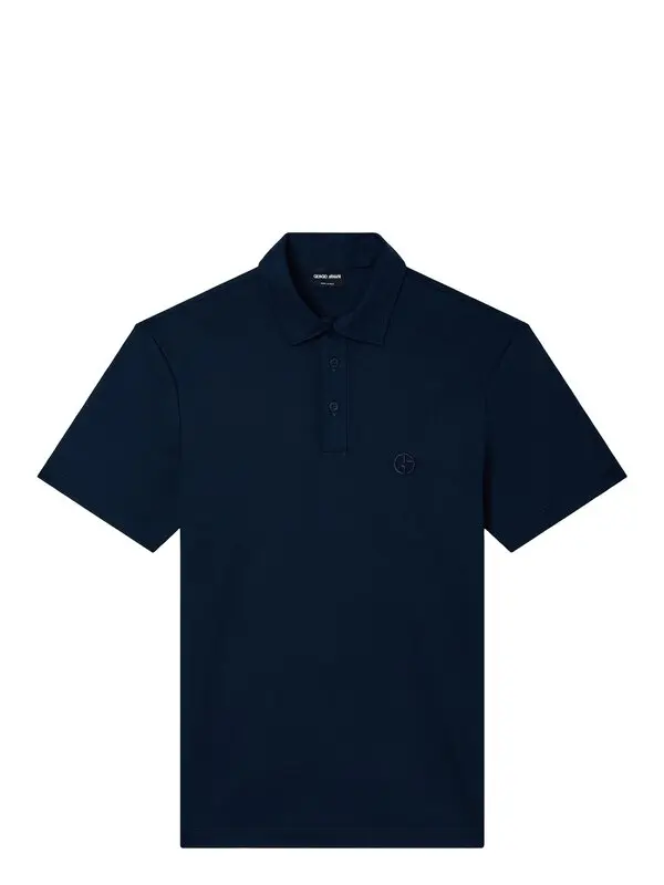Giorgio Armani Pure Cotton Interlock Polo Shirt With Embroidered Logo - Blue