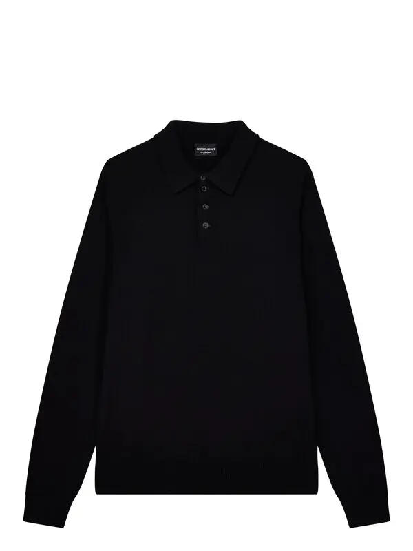 Giorgio Armani Long-sleeved Cashmere Polo Shirt - Black