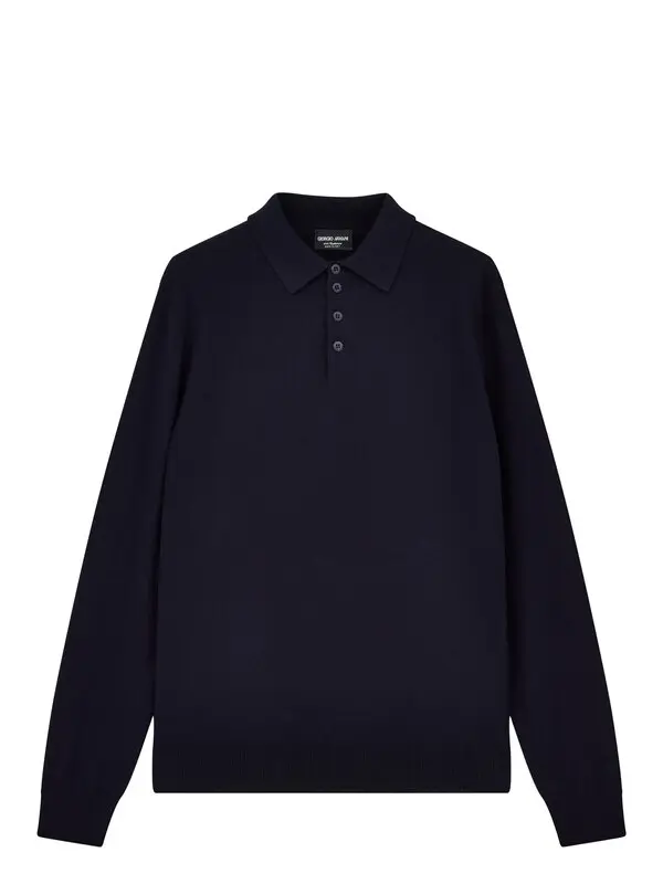 Giorgio Armani Long-sleeved Cashmere Polo Shirt - Blue