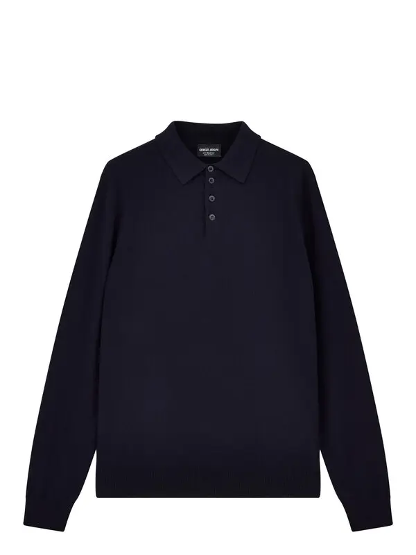 Giorgio Armani Long-sleeved Cashmere Polo Shirt - Blue