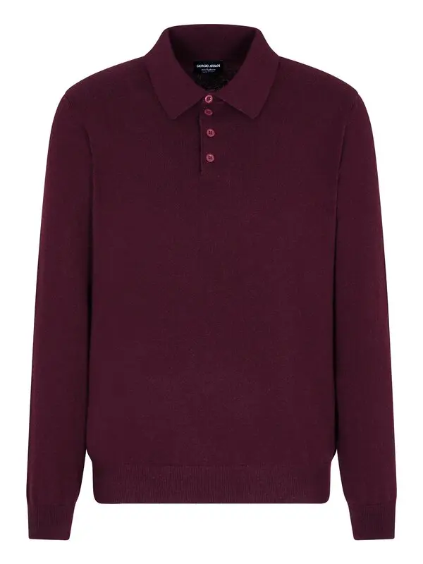 Giorgio Armani Long-sleeved Cashmere Polo Shirt - Burgundy