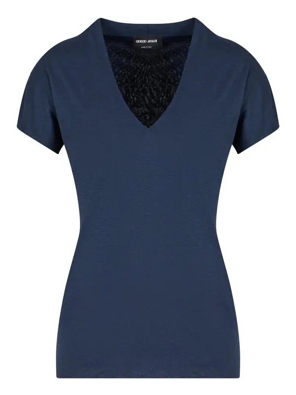 Giorgio Armani Jersey V-neck Top - Navy_blue