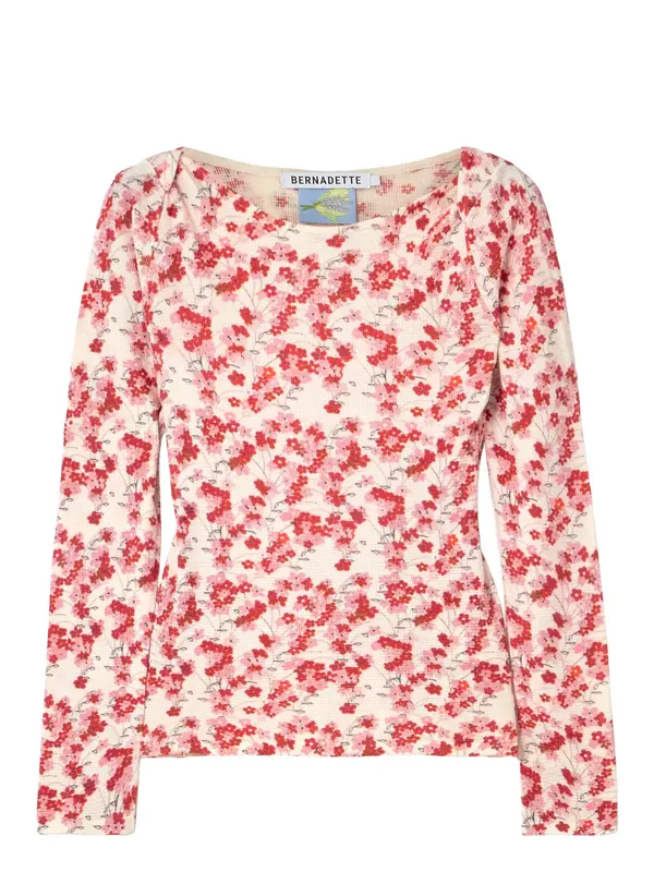 Bernadette Luke Waffle-knit Floral-print Silk-blend Top - Red