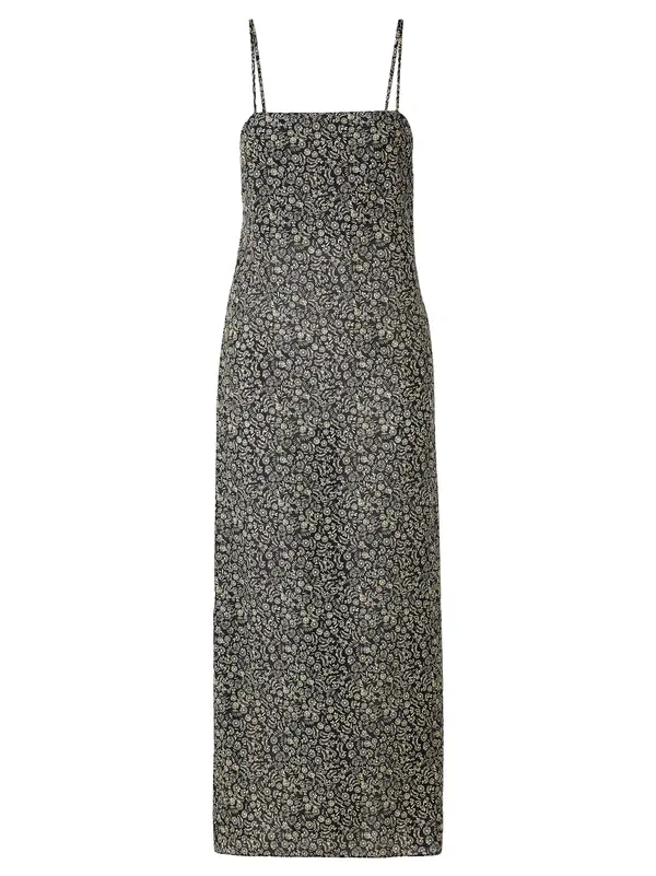 Matteau Floral-print Organic Cotton And Silk-blend Midi Slip Dress - Black