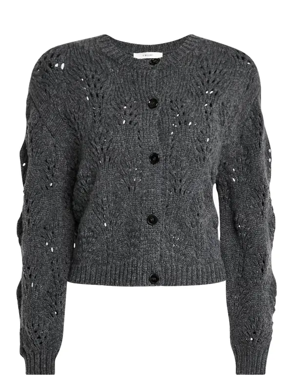 FRAME Textured Stitch Wool Cardigan - Dark Gris Heather