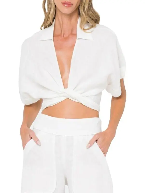 JBQ Chiara Linen-blend Wrap Top - White