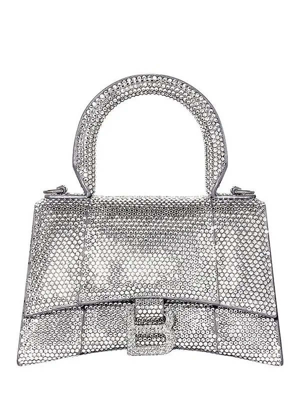 Balenciaga Hourglass Top Handle Bag With Rhinestones - Grey