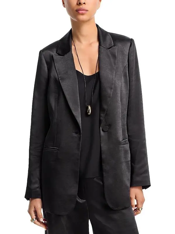 Aqua Satin Notched Lapel Blazer - Black