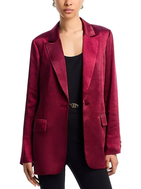 Aqua Satin Notched Lapel Blazer - Dark Cherry