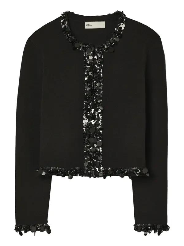 Tory Burch Embellished Cropped Cardigan - Black