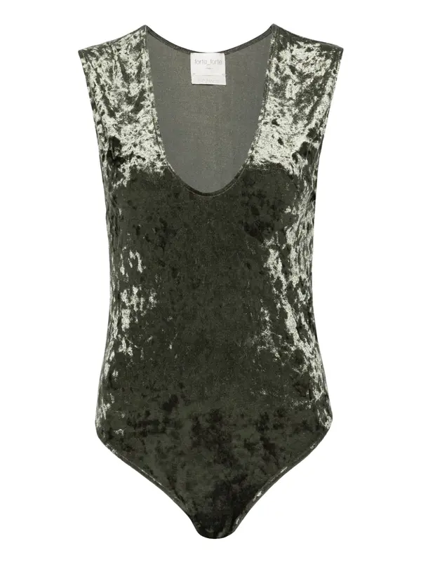 FORTE_FORTE Crushed Velvet Bodysuit - Green