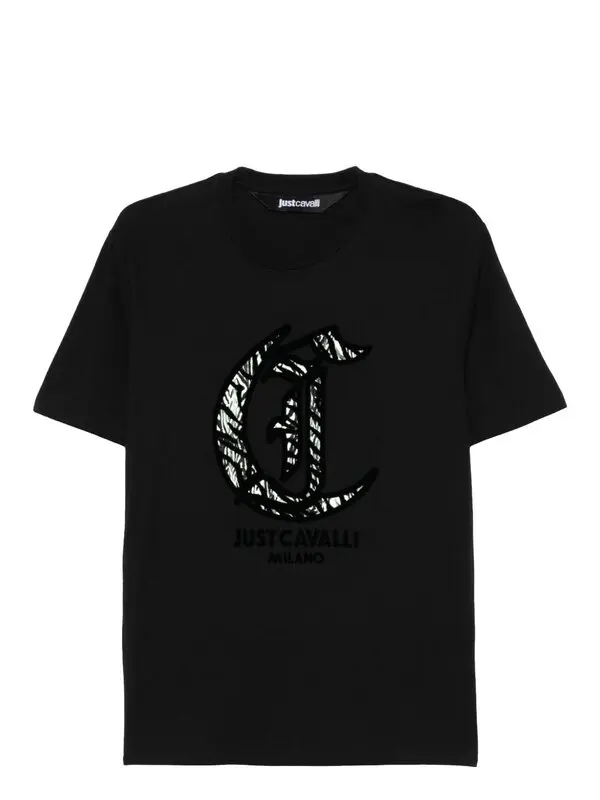 Just Cavalli Flocked-logo T-shirt - Black