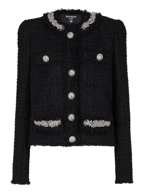 Balmain Embroidered Tweed Jacket - Black