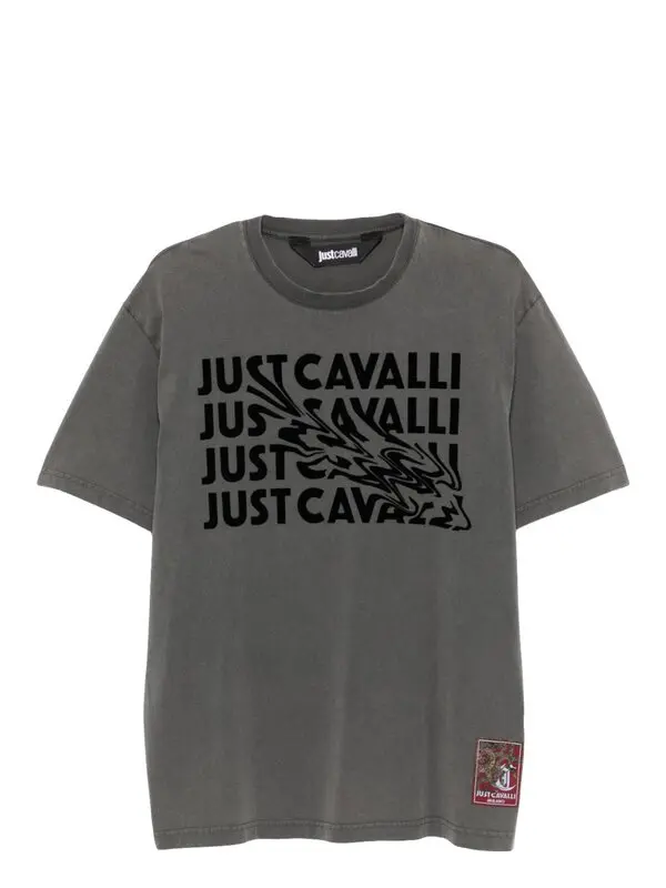 Just Cavalli Flocked-logo T-shirt - Grey