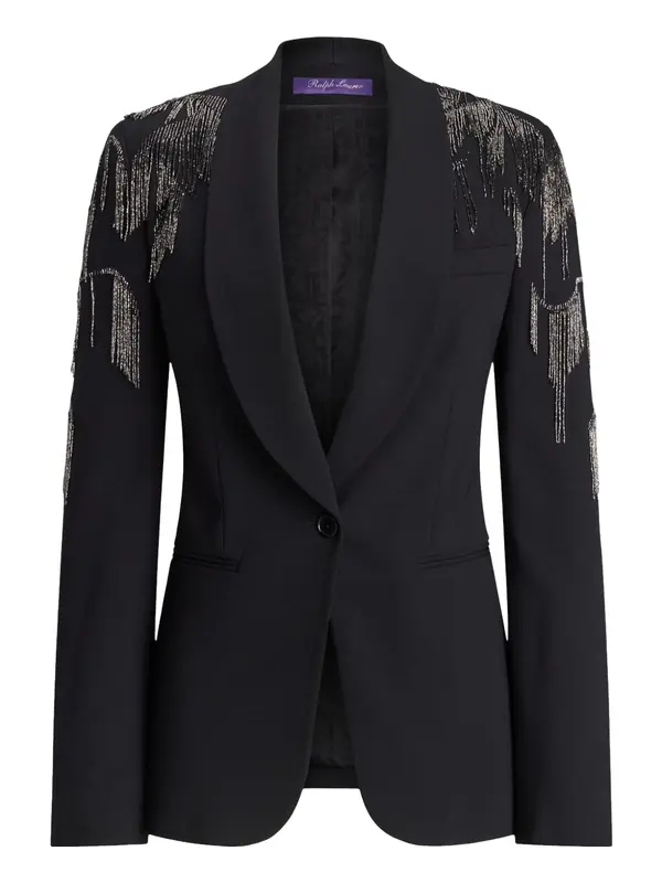 Ralph Lauren Fringe Detail V-neck Blazer - Black