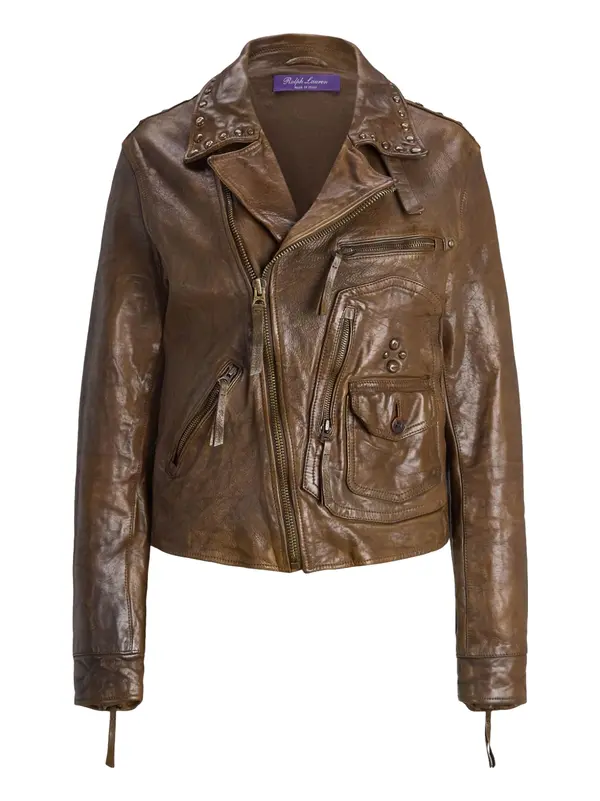 Ralph Lauren Andrea Stud-embellished Leather Jacket - Brown