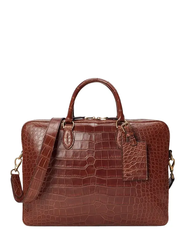 Ralph Lauren Purple Label Crocodile-embossed Briefcase - Brown