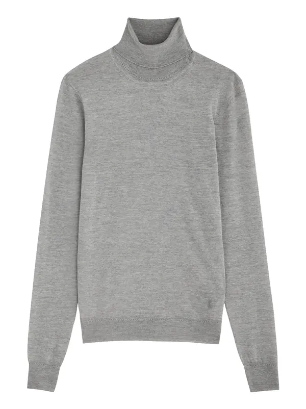 Saint Laurent Cassandre Fine-knit Wool Jumper - Grey