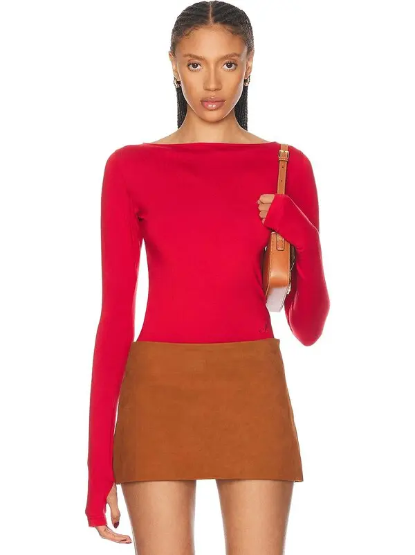 MIMCHIK Boat Neck Long Sleeve Top - Red