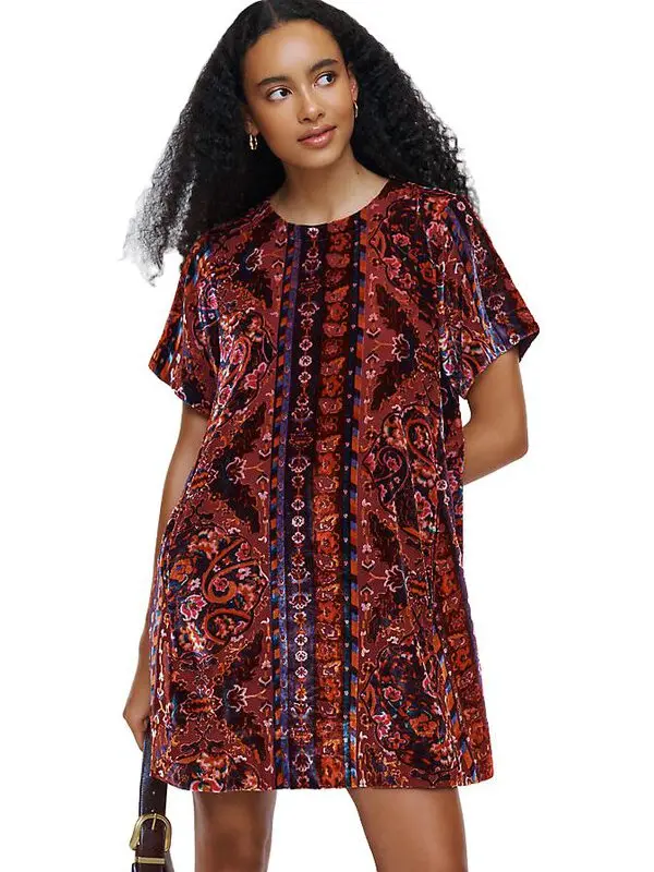 Maeve Emmy Velvet Mini Dress - Wine