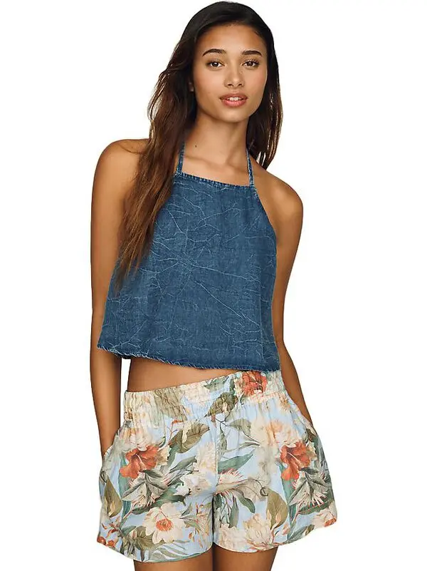 THE SOMERSET COLLECTION BY ANTHROPOLOGIE Somerset Linen Shorts - Green Floral