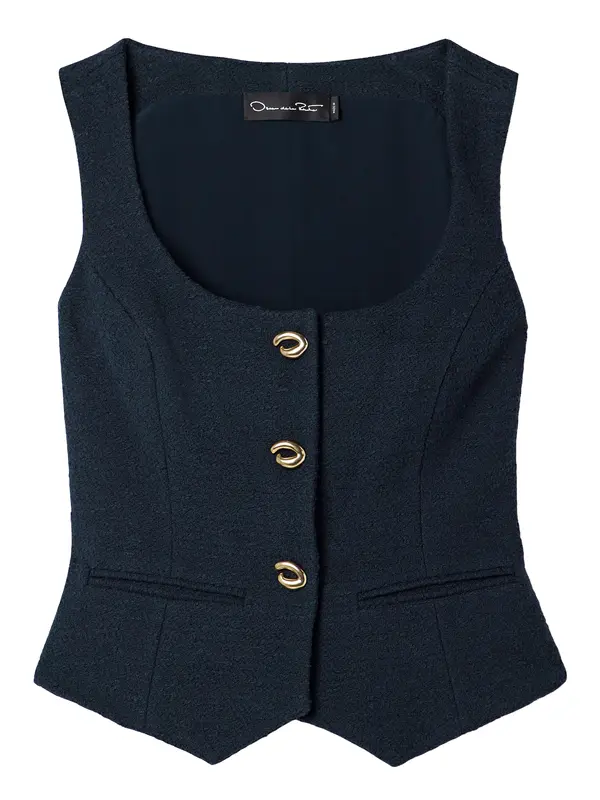Oscar De La Renta Cotton-blend Bouclé-tweed Vest - Blue