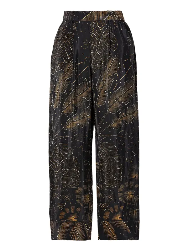 Farm Rio Crystal-embellished Printed Straight-leg Pants - Black